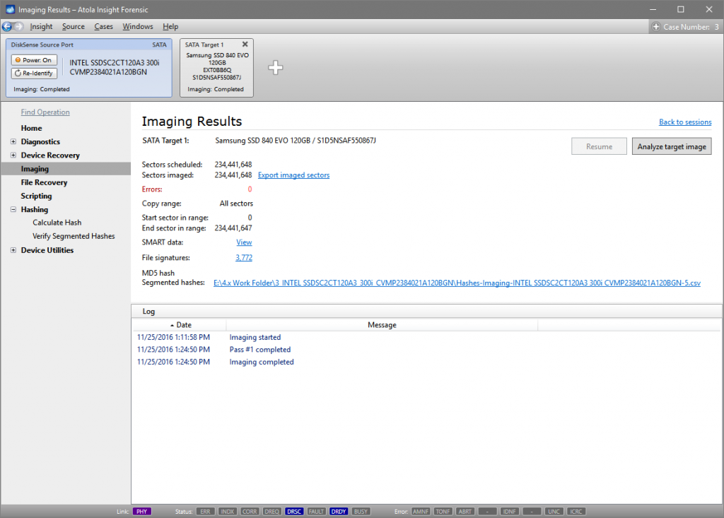 Atola Insight Forensic 4.7 - Segmented hashing
