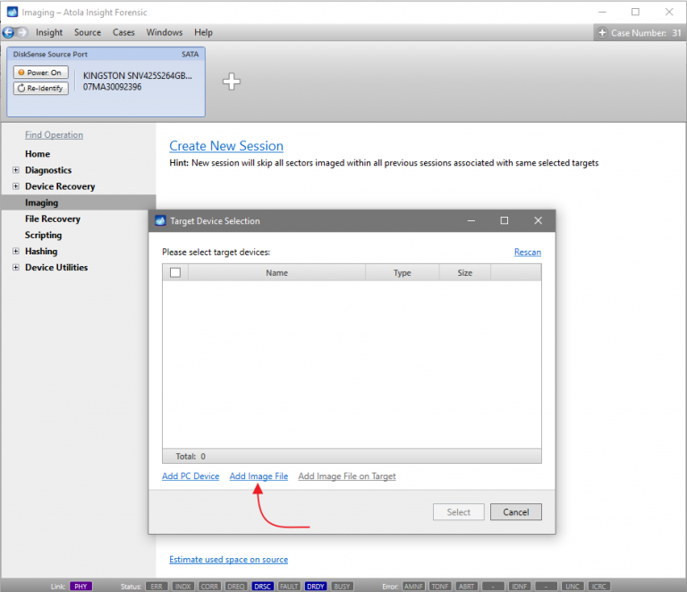 Imaging a Source Drive to an E01 File with a Double Hash