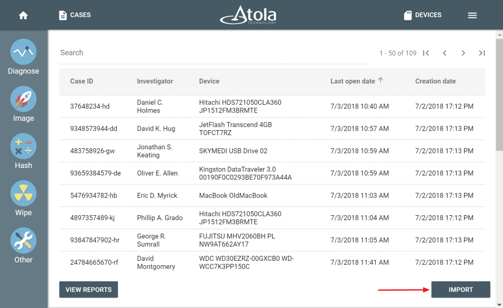 Atola Insight Forensic: Importing cases