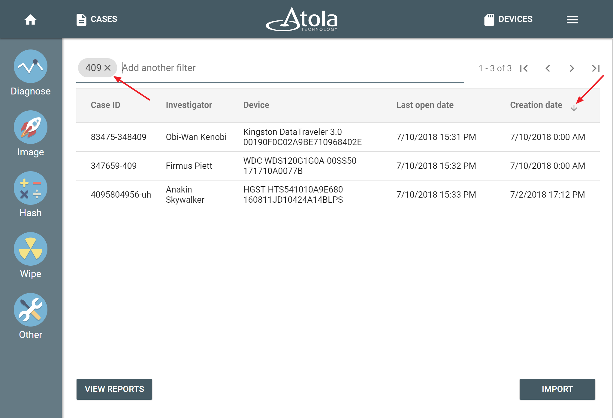 Atola TaskForce: Finding and editing cases