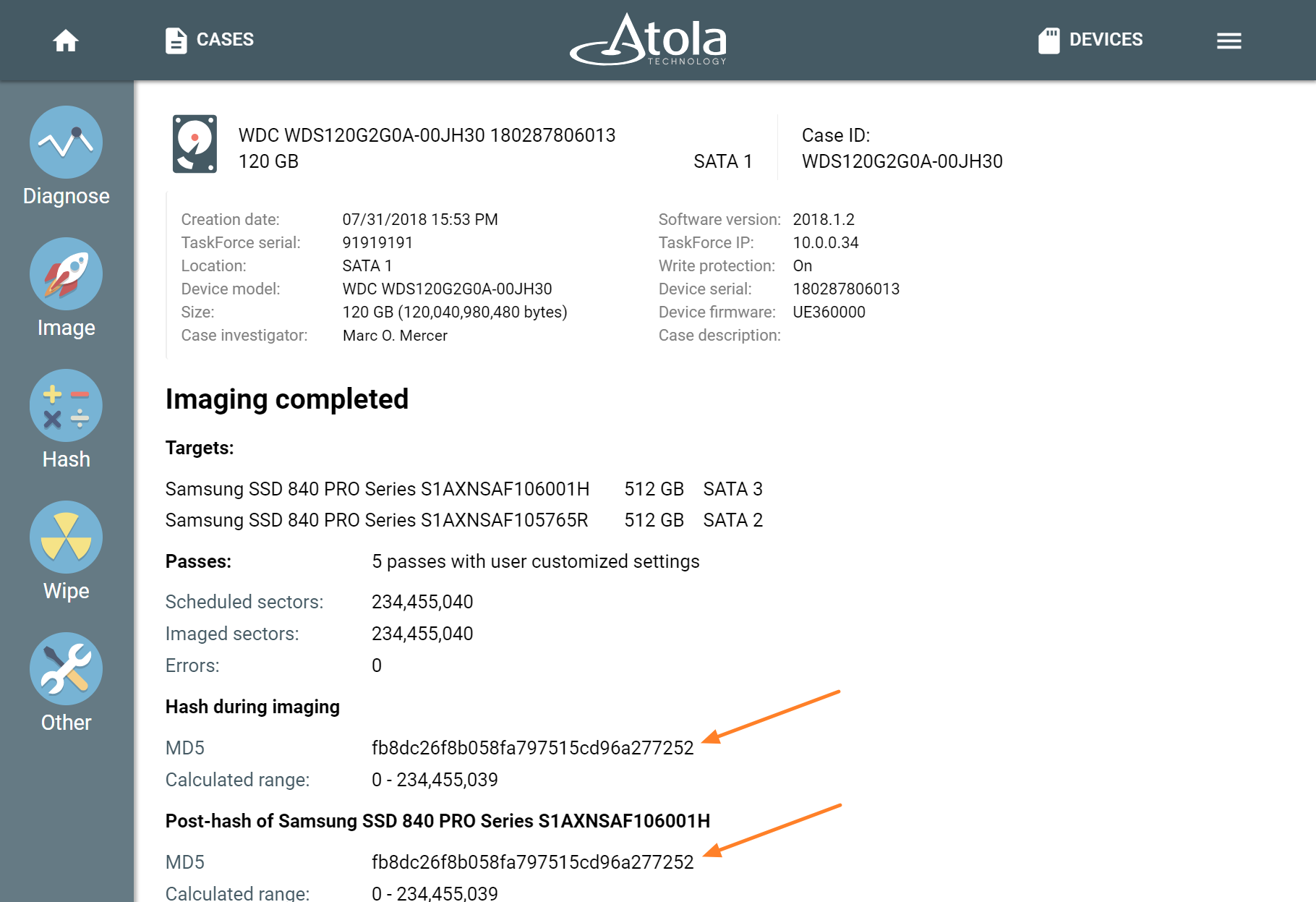 Creating two images of an evidence drive with post-hashing
