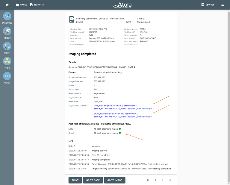 Atola TaskForce: using segmented hashing for data verification